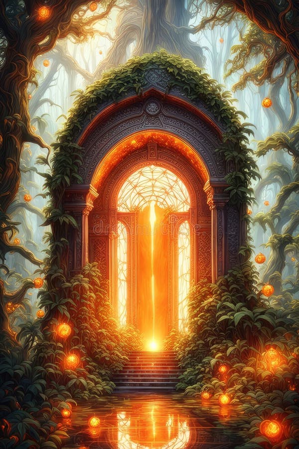 A Glowing Magical Orange Portal in the Forest, Vertical Composition ...