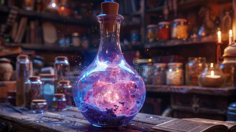 A Glowing, Magical Potion in a Flask on an Alchemist S Table. Stock ...