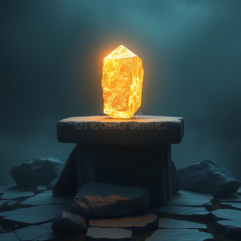 A Glowing Magical Rune Stone Resting on an Ancient Stone Altar Stock ...