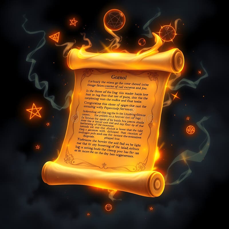 A Glowing Magical Scroll with Floating Symbols Surrounding it Stock ...