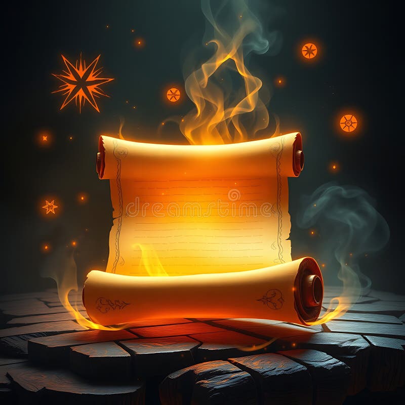 A Glowing Magical Scroll with Floating Symbols Surrounding it Stock ...