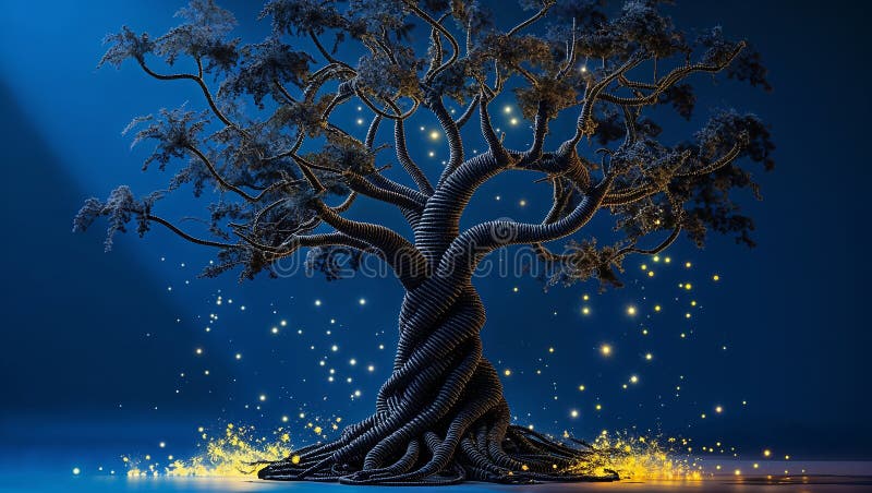 Glowing Magical Tree Standing in a Dark Blue Environment Stock ...