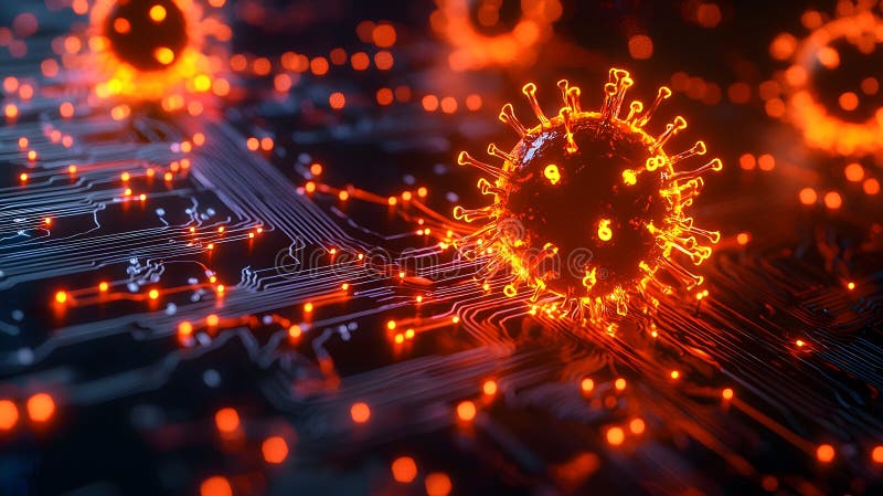 Glowing Malware Infection in Computer Network Stock Illustration ...