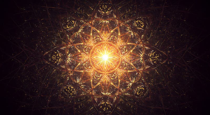 Glowing Mandala Art with Geometric Patterns Radiating Light in Dark ...