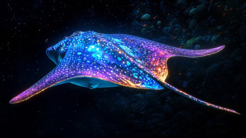 Glowing Manta Ray in Cosmic Ocean Stock Illustration - Illustration of ...