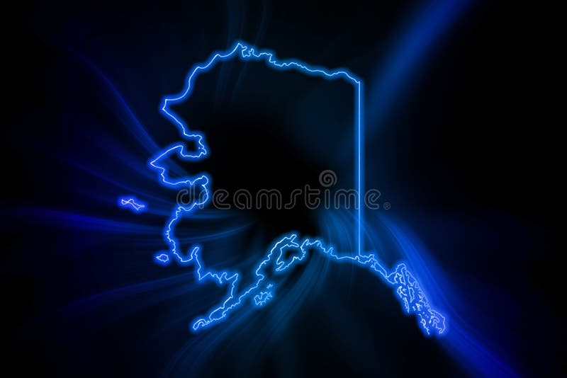 Glowing Map of Alaska, Modern Blue Outline Map Stock Illustration ...