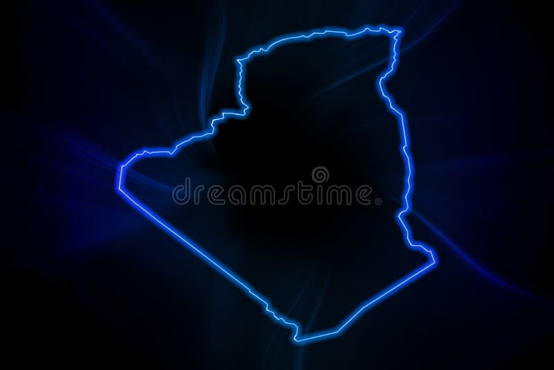 Glowing Map of Algeria, Modern Blue Outline Map Stock Illustration ...