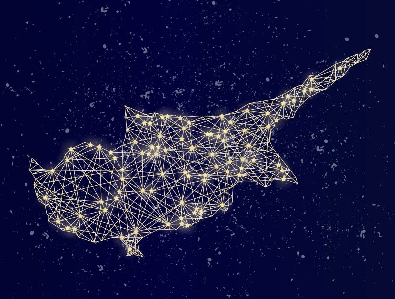 Glowing Map of Cyprus on the Night Sky Stock Vector - Illustration of ...