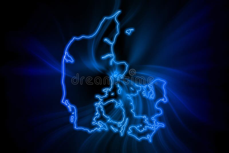 Glowing Map of Denmark, Modern Blue Outline Map Stock Illustration ...