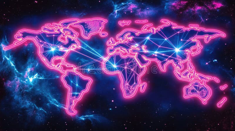 A Glowing Map of the Earth S Countries and Oceans, Illuminated by Neon ...