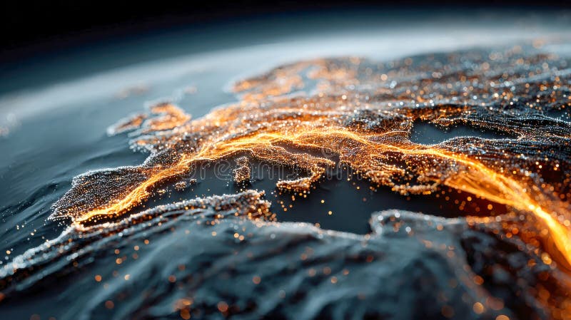 A Glowing Map of Europe and Surrounding Regions, Highlighted with ...