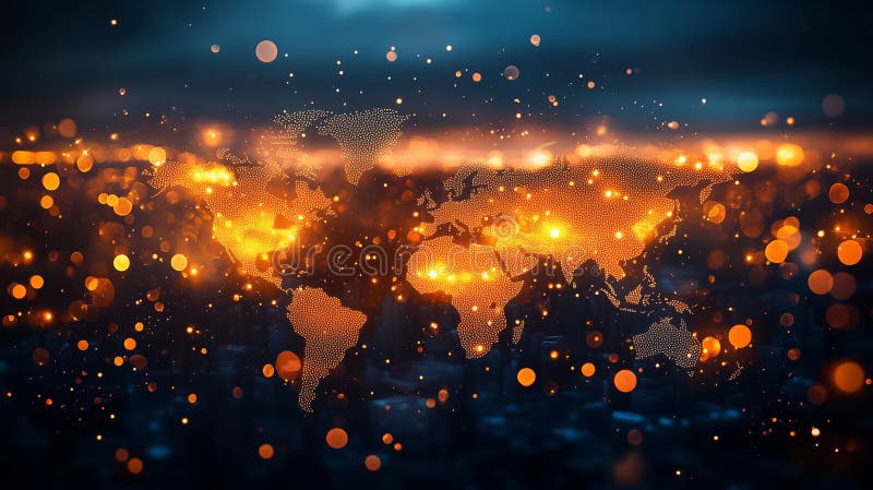 The Glowing Map Highlights Major Cities Against a Dark Background for a ...