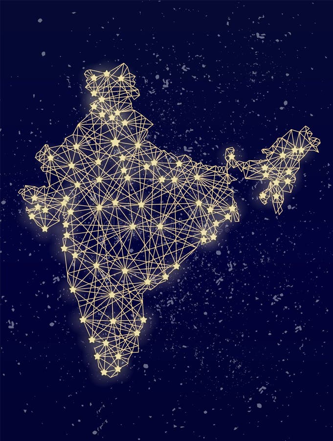 Glowing Map of India on the Night Sky Stock Vector - Illustration of ...