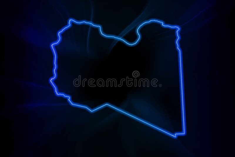 Glowing Map of Libya, Modern Blue Outline Map Stock Illustration ...