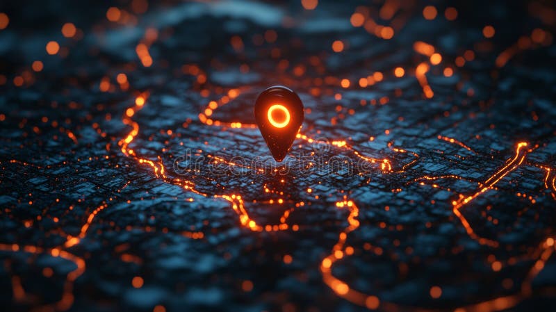 Glowing Map with Location Pin Highlighting City at Night, Technology ...