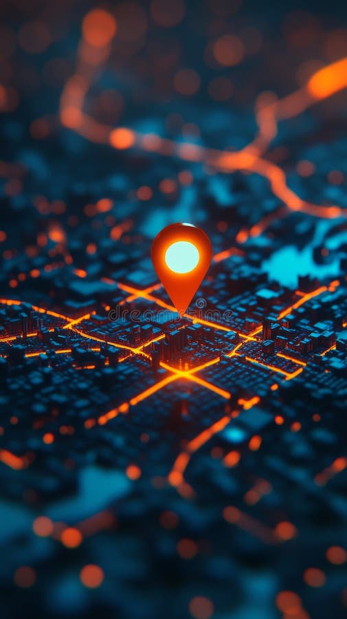 Glowing Map with Location Pin, Night View. Technology and Navigation ...