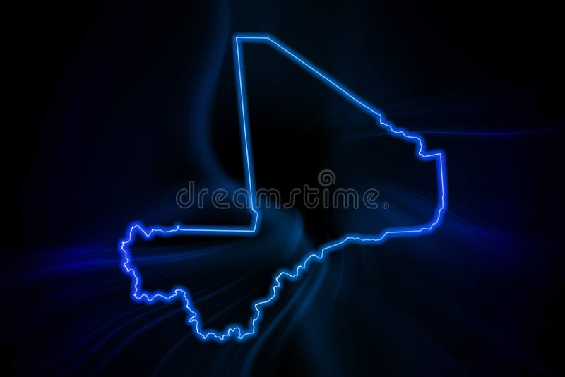 Glowing Map of Mali, Modern Blue Outline Map Stock Illustration ...