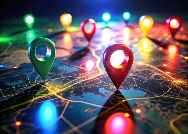 Glowing Map Markers Illuminate Night Navigation a Stunning Visual of ...