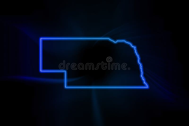 Glowing Map of Nebraska, Modern Blue Outline Map Stock Illustration ...