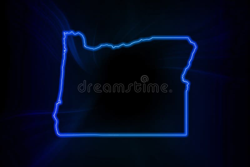 Glowing Map of Oregon, Modern Blue Outline Map Stock Illustration ...