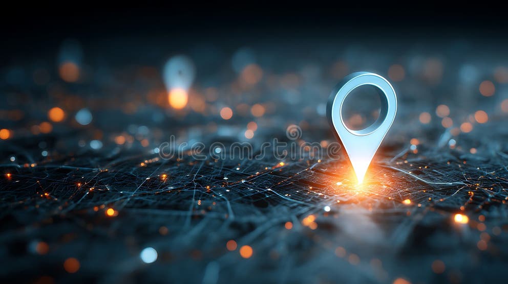 Glowing Map Pin Digital Location Tracking Global Connectivity Stock ...
