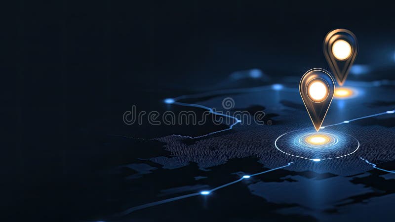 Glowing Map Pins and Route Lines Form a Vibrant Digital Backdrop ...