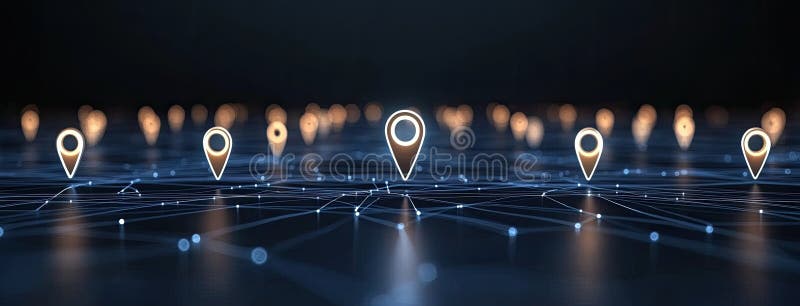 Glowing Map Pins and Route Lines Form a Vibrant Digital Backdrop ...