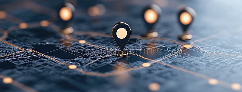 Glowing Map Pins and Route Lines Form a Vibrant Digital Backdrop ...