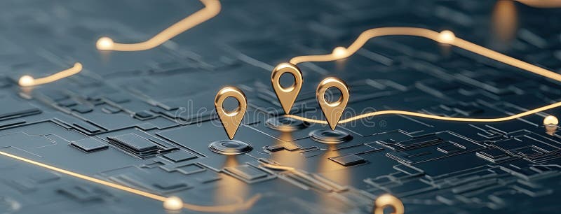 Glowing Map Pins and Route Lines Form a Vibrant Digital Backdrop ...