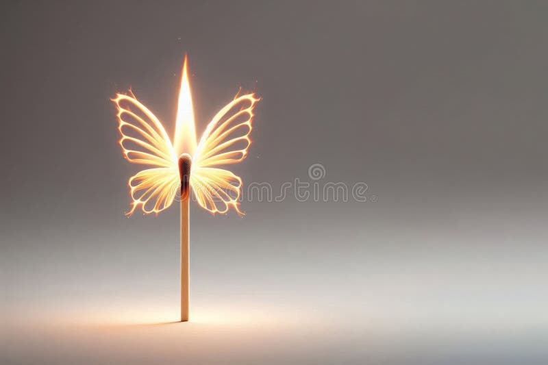 A Glowing Match Light in the Shape of a Butterfly. Space for Text ...