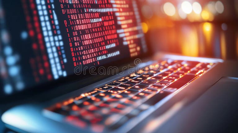 A Glowing Matrix of Binary Digits Flowing Vertically Down the Screen ...