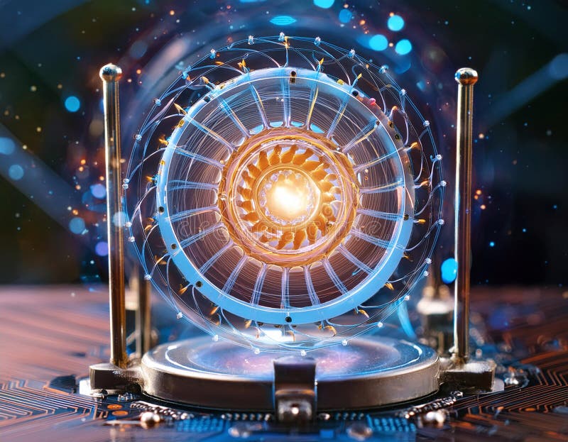 A Glowing Mechanical Orb Levitates within a Circuit Board, Its ...