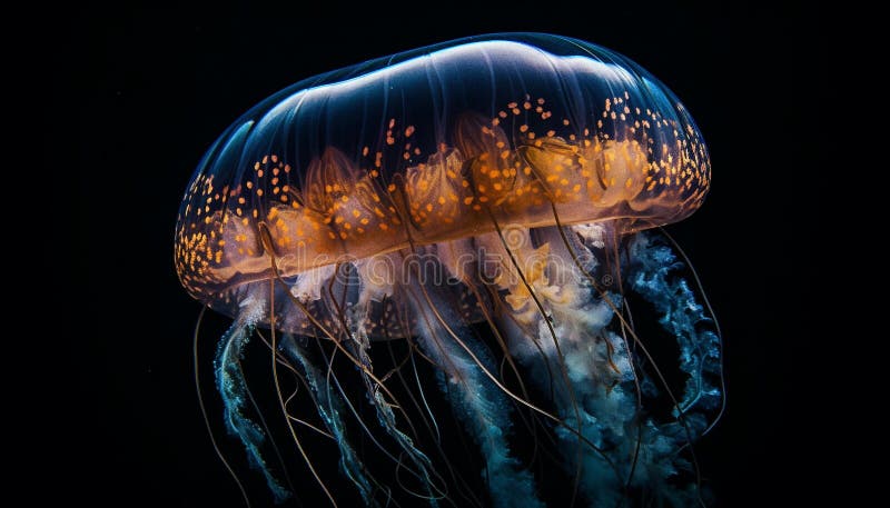 Glowing Medusa Levitates in Deep, Dark Underwater Beauty Generated by ...