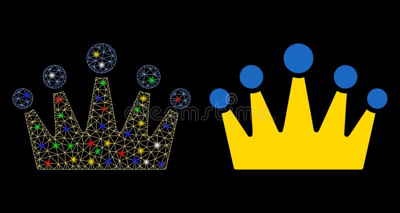 Glossy Mesh Network Crown Icon with Flare Spots Stock Vector ...