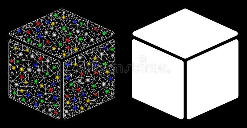 Bright Mesh Wire Frame Cube Icon with Flare Spots Stock Vector ...