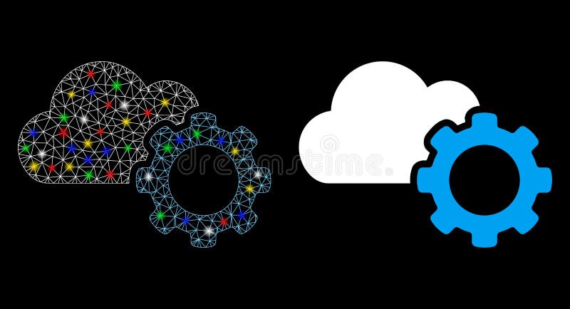 Glowing Mesh 2D Cloud Options Gear Icon with Flare Spots Stock Vector ...
