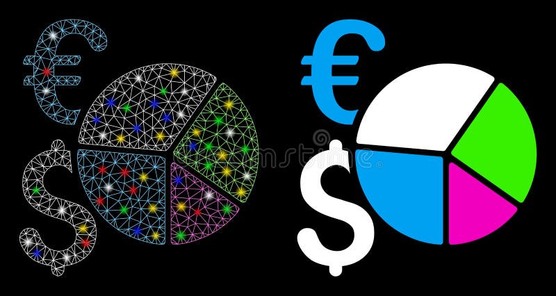 Glowing Mesh 2D Financial Pie Chart Icon with Flash Spots Stock Vector ...