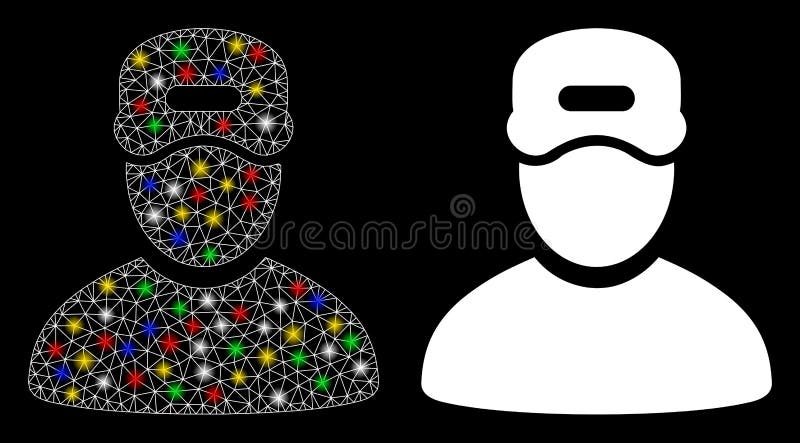 Glowing Mesh 2D Service Boy Icon with Light Spots Stock Illustration ...