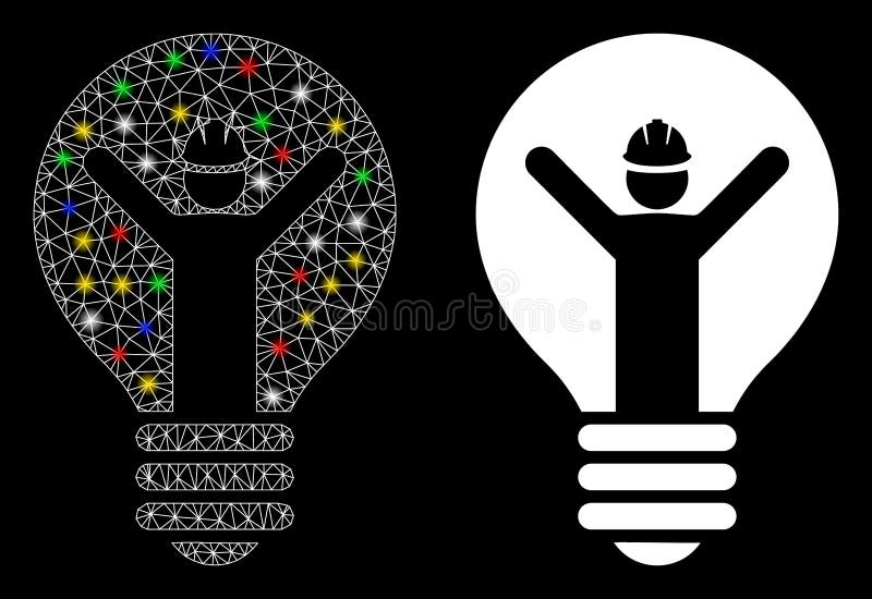 Flare Mesh Wire Frame Electrician Icon with Light Spots Stock Vector ...