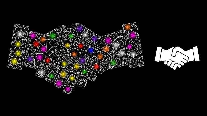 Glowing Mesh Handshake Icon with Constellation Colored Light Spots ...