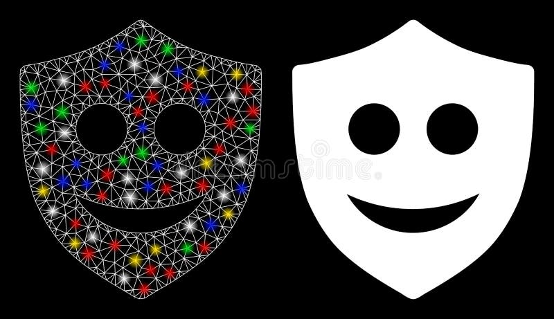 Flare Mesh Carcass Happy Shield Icon with Flare Spots Stock Vector ...