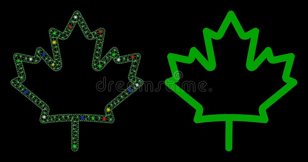 Flare Mesh Wire Frame Maple Leaf Icon with Flare Spots Stock Vector ...