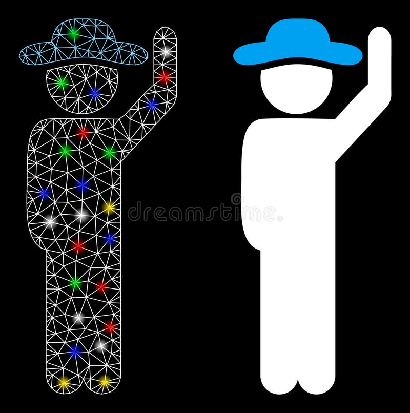 Glowing Mesh Network Gentleman Hello Icon with Flare Spots Stock Vector ...