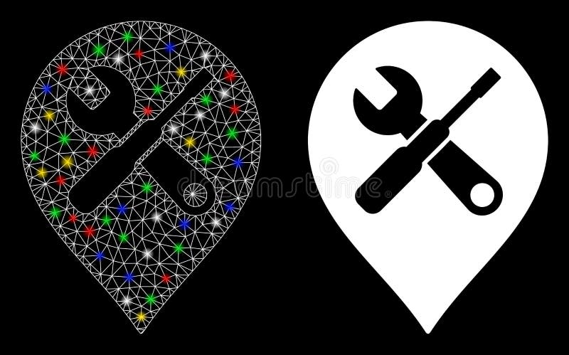 Glowing Mesh Network Repair Tools Map Marker Icon with Flash Spots ... Glowing Mesh Network Repair Tools Map Marker Icon with Flash Spots ...