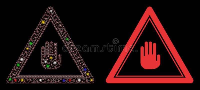 Glowing Mesh Network Stop Hand Triangle Icon with Flare Spots Stock ... Glowing Mesh Network Stop Hand Triangle Icon with Flare Spots Stock ...