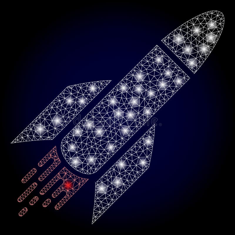 Bright Polygonal Mesh Rocket with Glare Spots Stock Vector ...