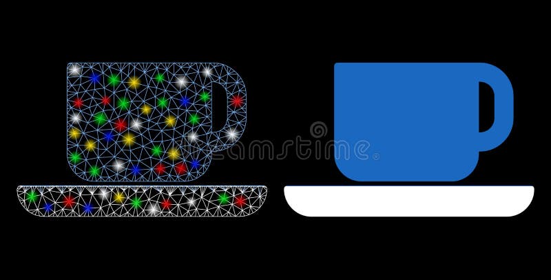 Glowing Mesh 2D Tea Cup Icon with Flash Spots Stock Vector ...