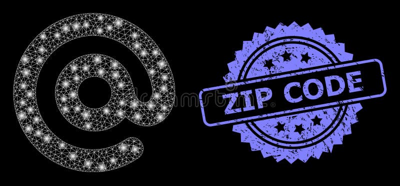 Rubber Zip Code Stamp and Bright Web Net Email Symbol with Glare Spots ...