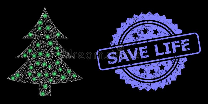 Rubber Save Life Stamp Seal and Bright Web Net Fir Tree with Glare ...