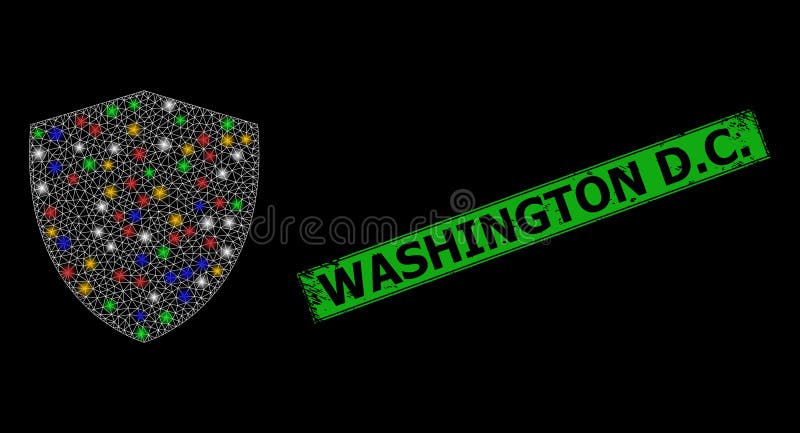 Distress Washington D.C. Stamp with Network Shield Glare Icon with ...